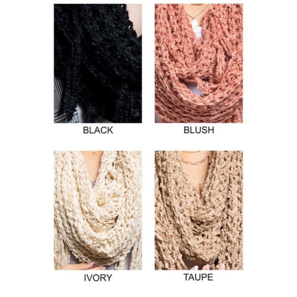 Accessories | Blush Pink Net Boucle Yarn Fringe Winter Fall Casual ...